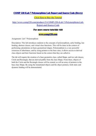 Comp 220 Ilab 7 Polymorphism Lab Report And Source Code Devry