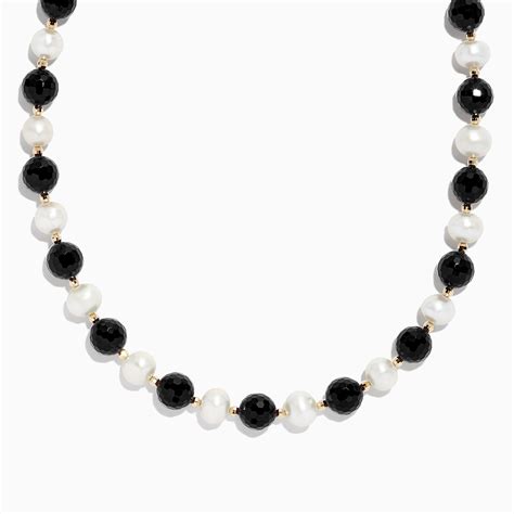 Effy 14k Yellow Gold Cultured Fresh Water Pearl And Onyx Necklace