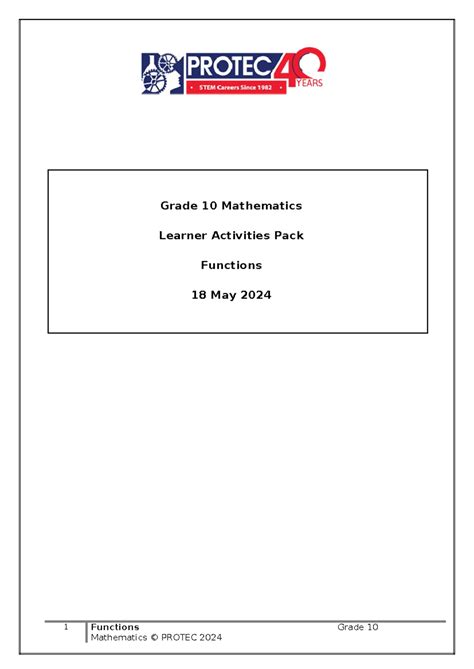 Wk 15 Grade 10 Mathematics Functions 18 May 2023 1 Functions