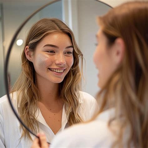 Premium Photo A Woman Is Looking In A Mirror And Smiling