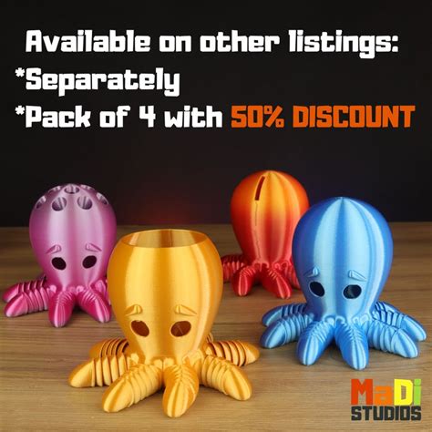3d Printer Stl File For 3d Printing Cute Flexi Octopus Pencil Holder