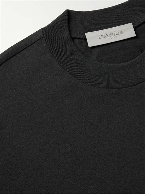 Fear Of God Essentials Logo Flocked Cotton Jersey T Shirt Black