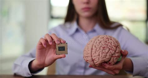 Human Computer Chip In A Model Of Human Brain Stock Footage Video Of