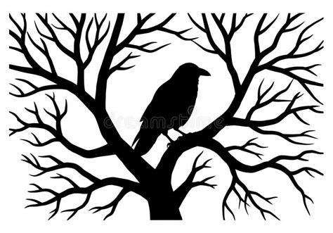 Crow In Tree Silhouette Stock Vector Illustration Of Nature 377654810