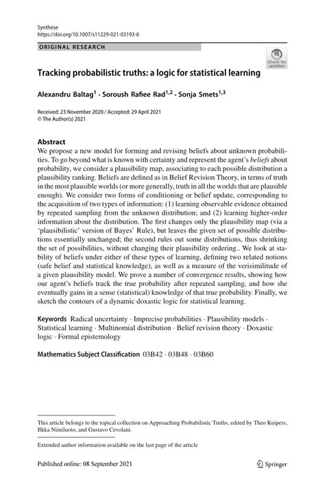 Pdf Tracking Probabilistic Truths A Logic For Statistical Learning
