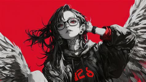 5085e Anime Girl Red Eyes With Glasses 4k Wallpaper Iphone Phone