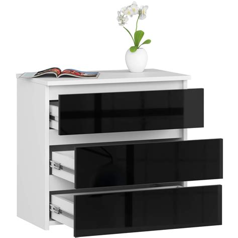Szafka nocna 3 szuflady CL3 czarny połysk 60 cm
