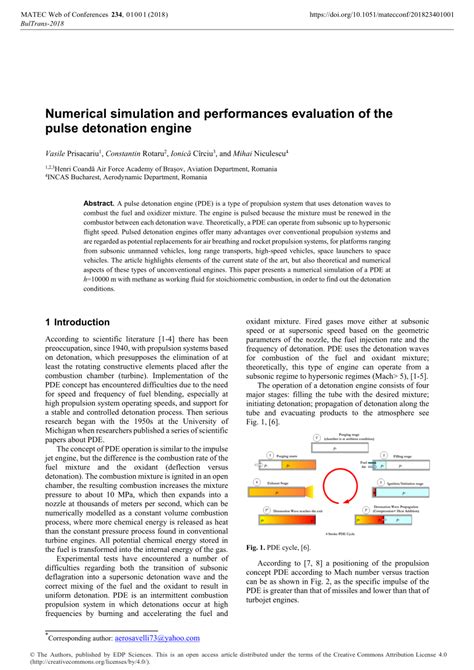 Pdf Numerical Simulation And Performances Evaluation Of The Pulse Detonation Engine