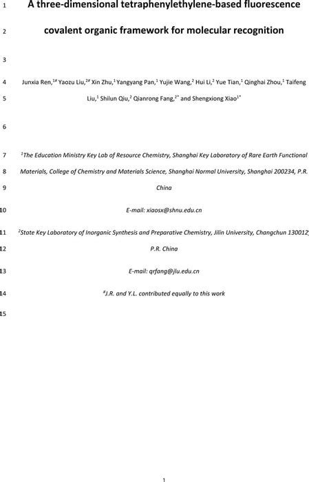 A Three Dimensional Tetraphenylethylene Based Fluorescence Covalent