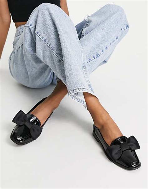 Asos Design Mentor Mocassini Bassi In Vernice Neri Con Fiocco Asos