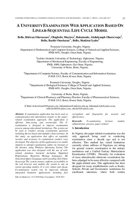 Pdf A University Examination Web Application Based On Linear Sequential Life Cycle Model