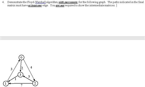 Solved Demonstrate The Floyd Warshall Algorithm With Successors For
