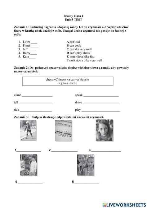 1004131 Klasa 4 Unit 5 Test Kalina Liveworksheets
