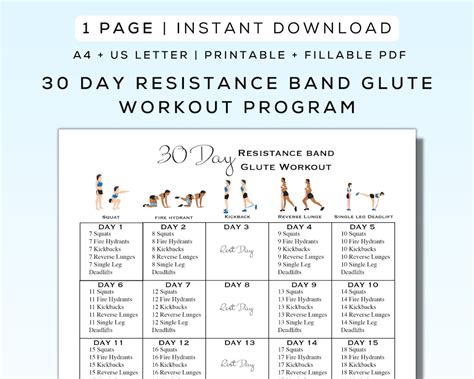30 Day Glute Workout Plan With Resistance Bands Printable Fillable