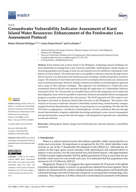 Pdf Groundwater Vulnerability Indicator Assessment Of Karst Island Water Resources