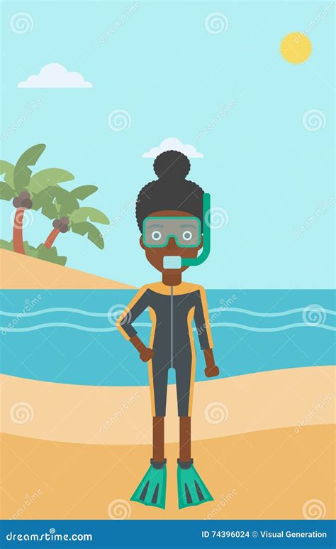 Female Scuba Diver On Beach Vector Illustration Stock Vector