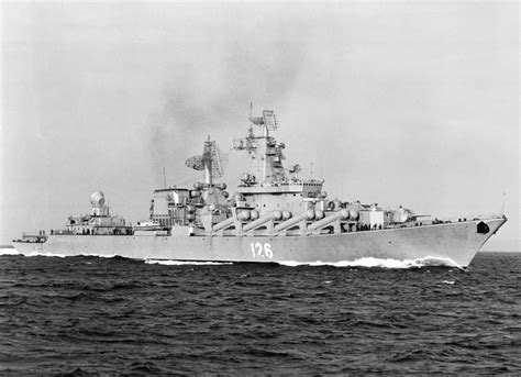 An Aerial Starboard Bow View Of A Soviet Slava Class Guided Missile