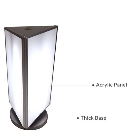 Triangular Rotating Light Box Desktop 3 Sided Acrylic Rolling Stand