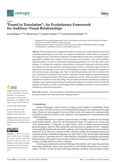 Pdf Found In Translation” An Evolutionary Framework For Auditoryvisual Relationships