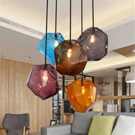 Simple Stone Glass Pendant Light Colorful Indoor G4 LED Lamp The
