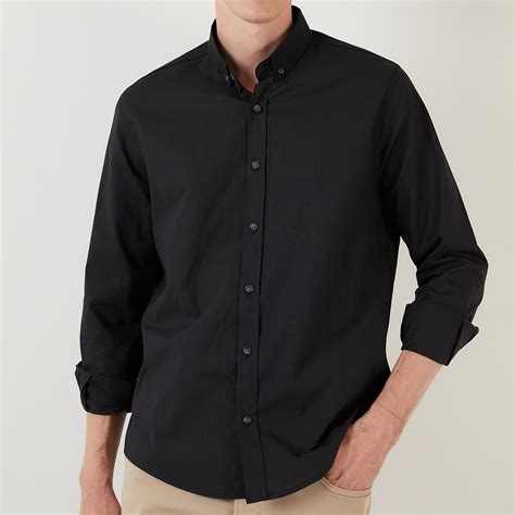 Regular Fit Long Sleeve Button Up Shirt Black M Kad Fashion