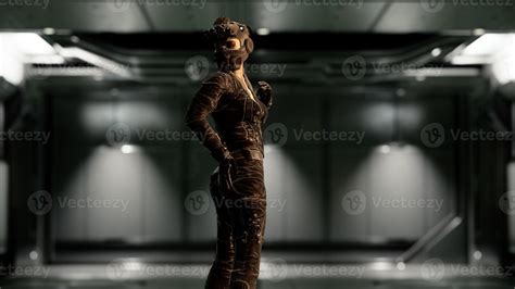 Sexy Futurictic Astronaut In The Space Station Stock Photo At