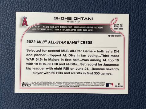 大谷翔平2022 Topps Chrome Update Series 2022 All Star Game Asgc 16topps