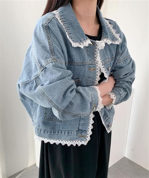 카라 포켓 레이스 데님 청자켓 에이블리