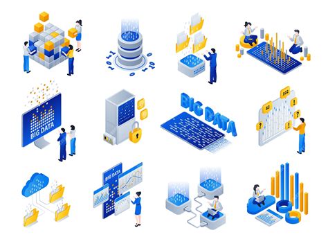 이소메트릭 뷰의 빅 데이터 아이콘 프리미엄 벡터