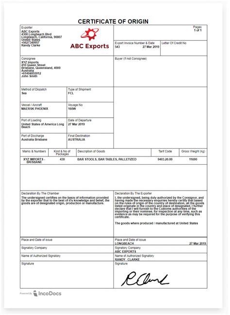 Certificate Of Manufacture Template
