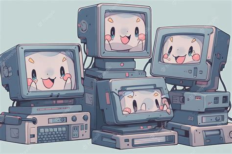 Premium Ai Image Silly Cute Face Of A Classic Desktop Computer