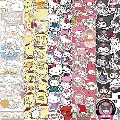 60 件盒混合卡通三麗鷗貼紙可愛 Hello Kitty Cinnamoroll Kuromi My Melody 兒 蝦皮購物