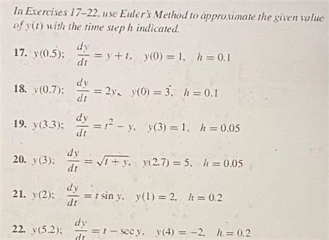 solved in exercises 17 22 wse euler s method to approximate