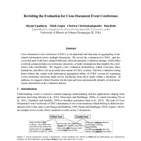 Revisiting The Evaluation For Cross Document Event Coreference Acl Anthology