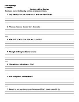 Narcissus And Echo Questions Quiz By Amber Barraco TPT