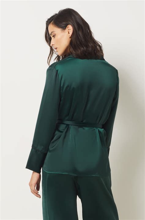 Camisa Pijama De Satén Con Lazada Ely Vert Sapin Etam