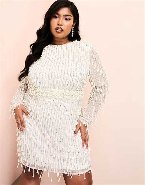 Asos Luxe Curve Langärmliges Minikleid In Weiß Mit