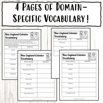 5th Grade New England Colonies Guided Notes Vocabulary Assessment