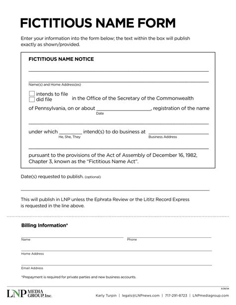 Fictitious Name Form Advertising Fictitious Name Form Advertising