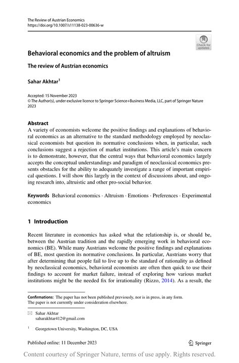 Behavioral Economics And The Problem Of Altruism