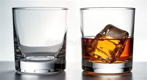Two Whiskey Glasses Shown One Glass Empty Filled With Amber Liquid
