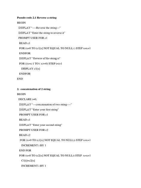 Pseudo Code 21 Reverse A String Pdf String Computer Science