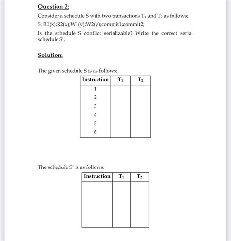 Solved Question Consider The Given Schedule S With Chegg