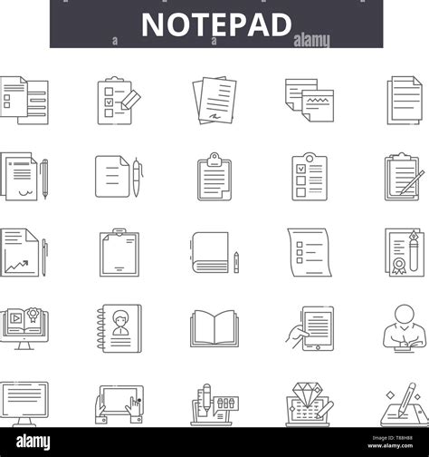 Notepad Line Icons Signs Vector Set Linear Concept Outline