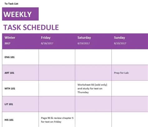 10 Sample Weekly Schedule Templates Excel Excel Templates