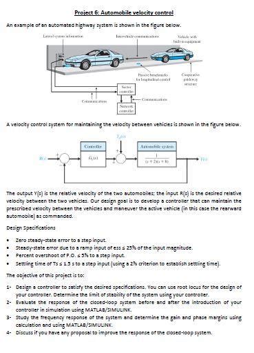 Solved Project 6 Automobile Velocity Control An Example Of