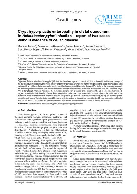 Pdf Crypt Hyperplastic Enteropathy In Distal Duodenum In Helicobacter