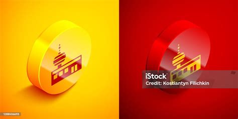 주황색과 빨간색 배경에 격리 된 등색 공항 컨트롤 타워 아이콘 서클 버튼입니다 벡터 3차원 형태에 대한 스톡 벡터 아트 및 기타 이미지 3차원 형태 개념 건축
