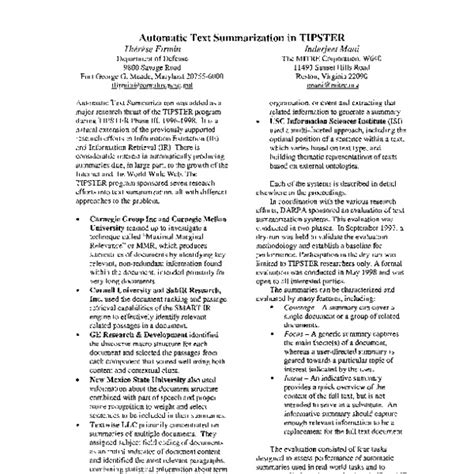 Automatic Text Summarization In Tipster Acl Anthology