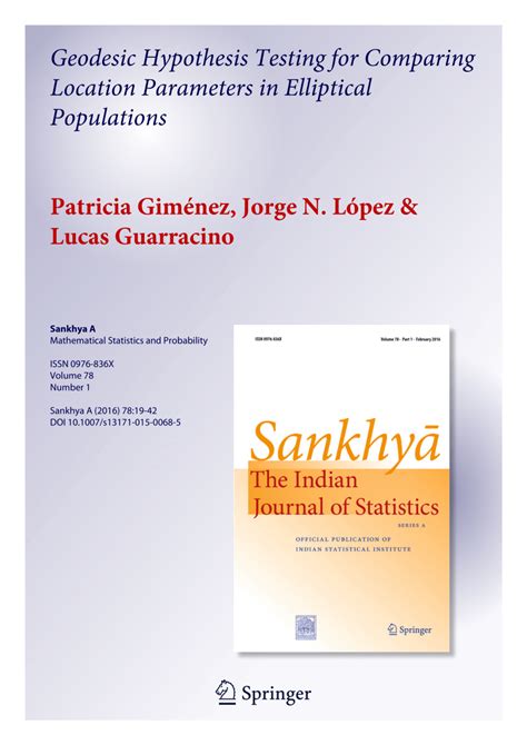 Pdf Geodesic Hypothesis Testing For Comparing Location Parameters In Elliptical Populations